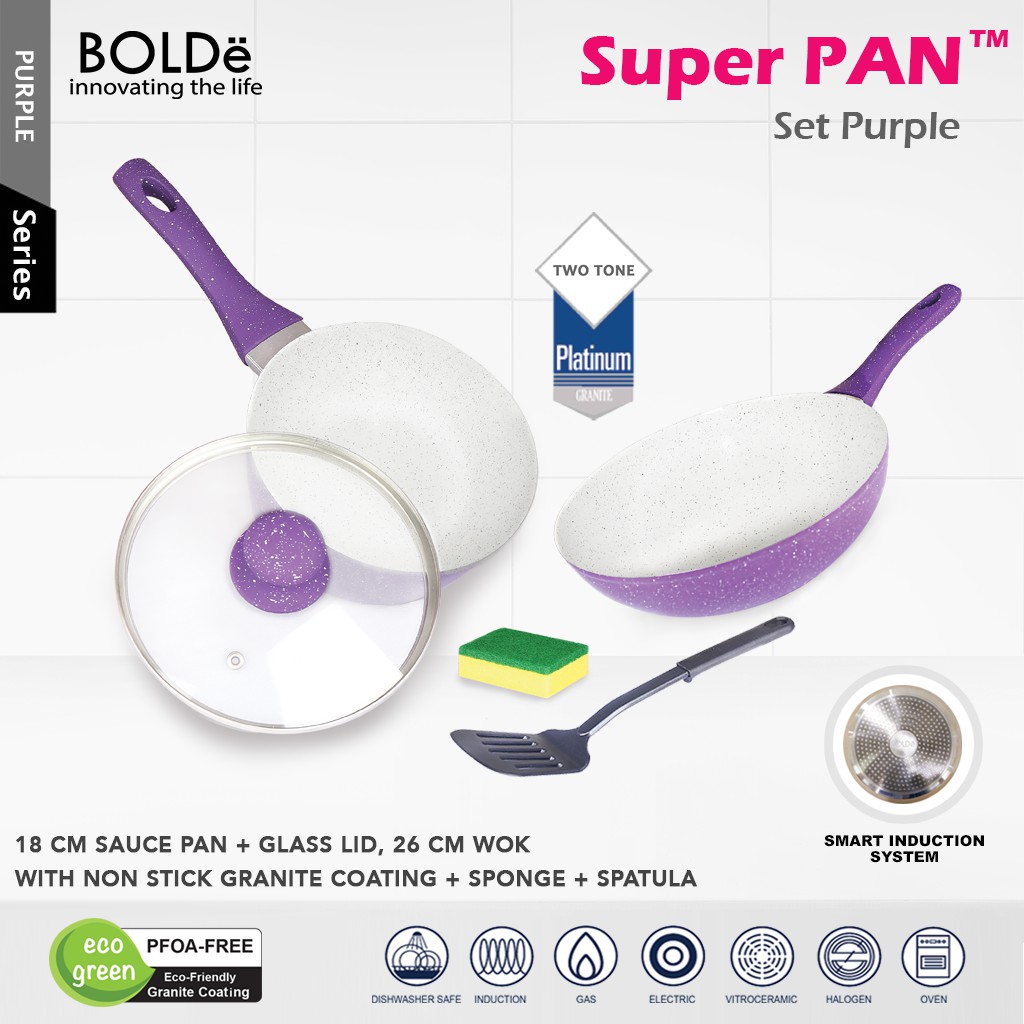 Jual BOLDe Wajan Set / Super Pan Set Granite Purple 5 Pcs | Shopee ...