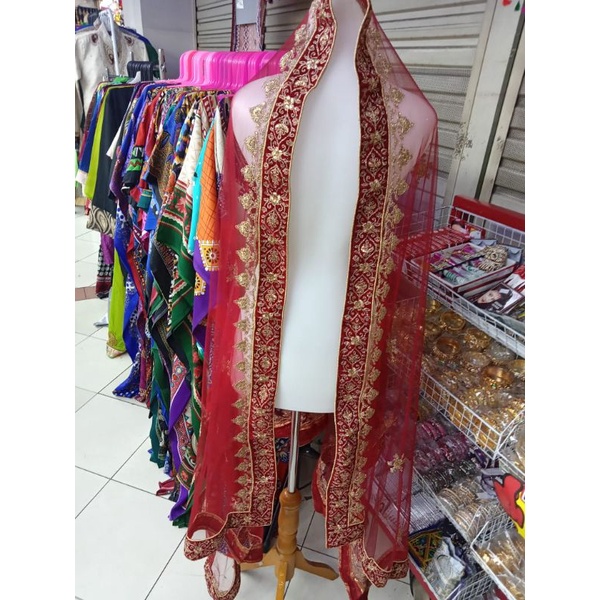 Jual Dupatta Selendang Pengantin Marun Maroon Sarong Adat India Bugis Makassar MUA Bridal ...