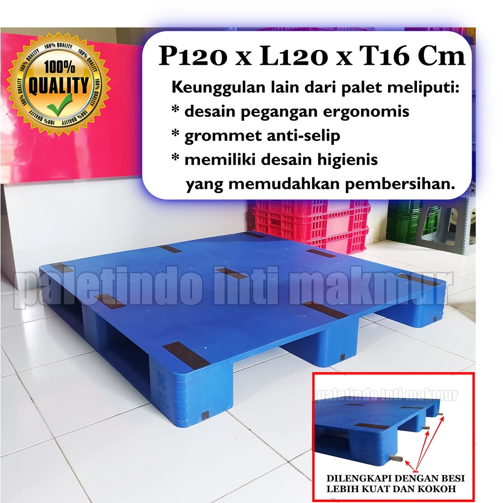 Jual Palet Plastik Flat Surface With Steel Reinforced 120 x 120 x 16 Cm | Shopee Indonesia