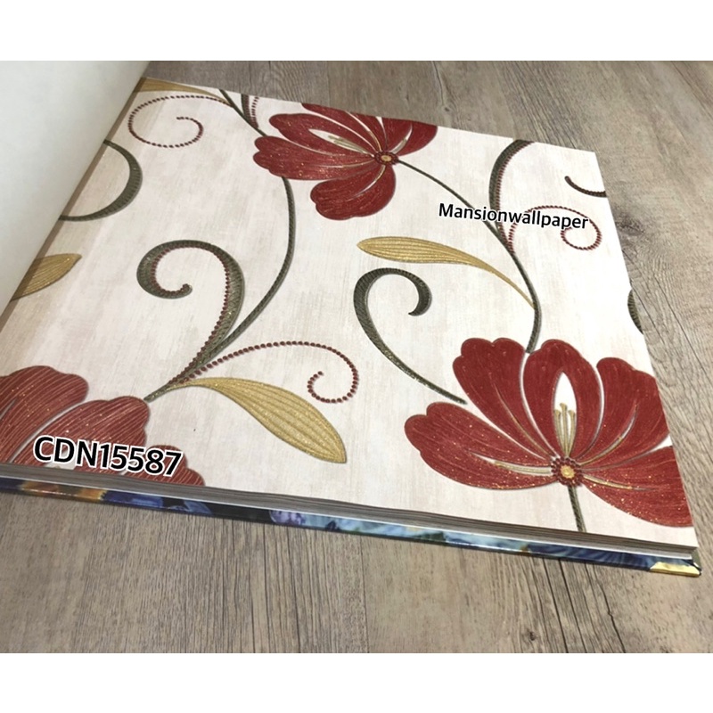 Jual Wallpaper Dinding Bunga Merah Hitam Gold Ulir Daun Glitter Modern ...