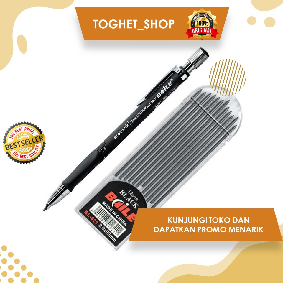 Jual Pensil Mekanik Mechanical Pencil 2B Ketebalan 2mm 12 Isi Pensil ...