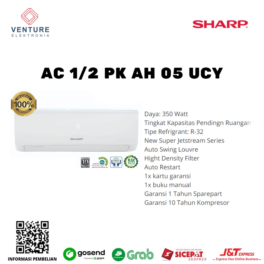 Jual AC SHARP 1/2 PK AH 05 ZYCN WARNA PUTIH WATT | Shopee Indonesia