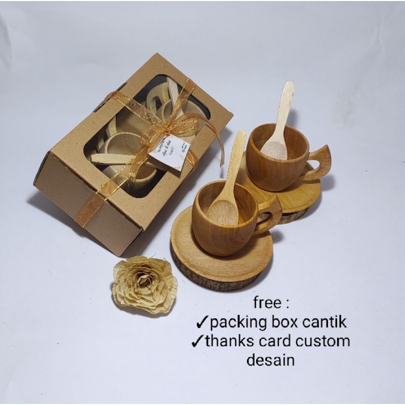 Jual gift box cangkir kayu couple / set alat minum kayu/ hampers alat ...