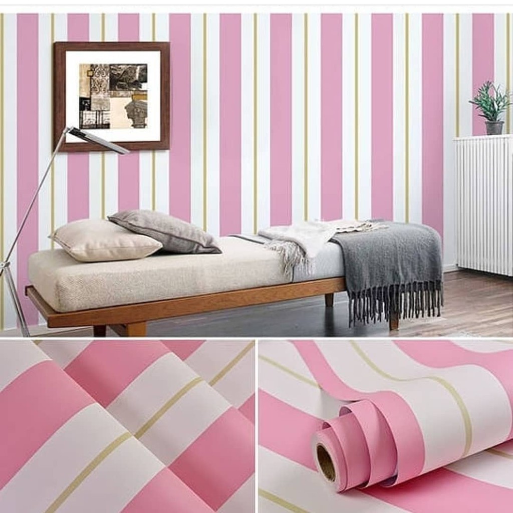 Jual Wallpaper Dinding Sticker Garis Pink Putih Gold | Shopee Indonesia