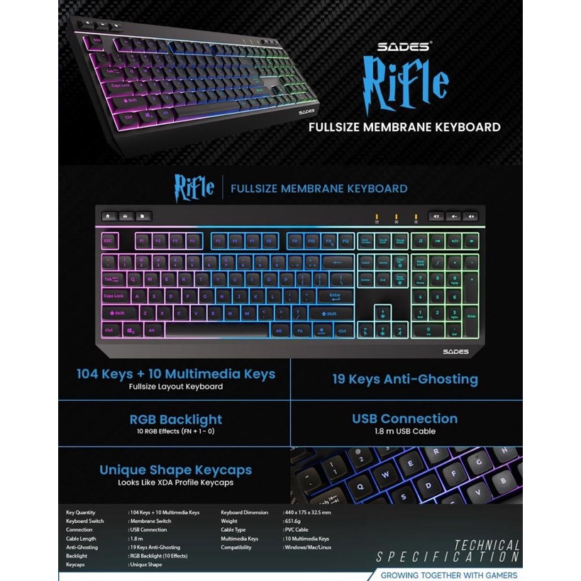 Jual Keyboard Gaming Sades Rifle Membrane Fullsize | Shopee Indonesia