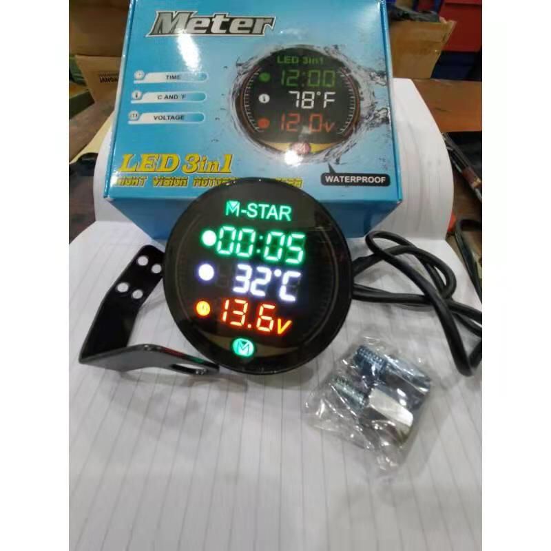 Jual Voltmeter jam celcius - voltmeter bulat 3 in 1 + USB M - star ...