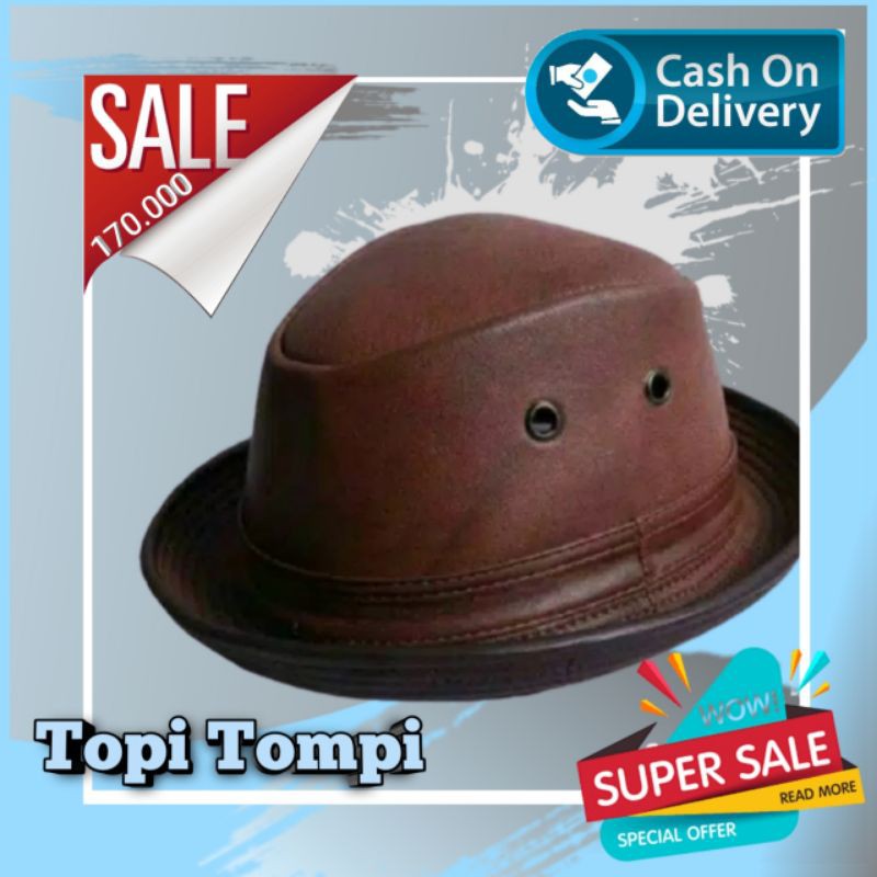 Jual Topi tompi kulit sapi asli garut keren gagah mewah | topi laken ...