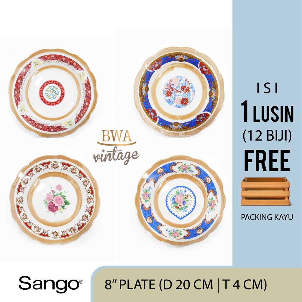 Jual Piring Sango Kembang Laster 8 inch isi 1 lusin FREE PACKING KAYU ...