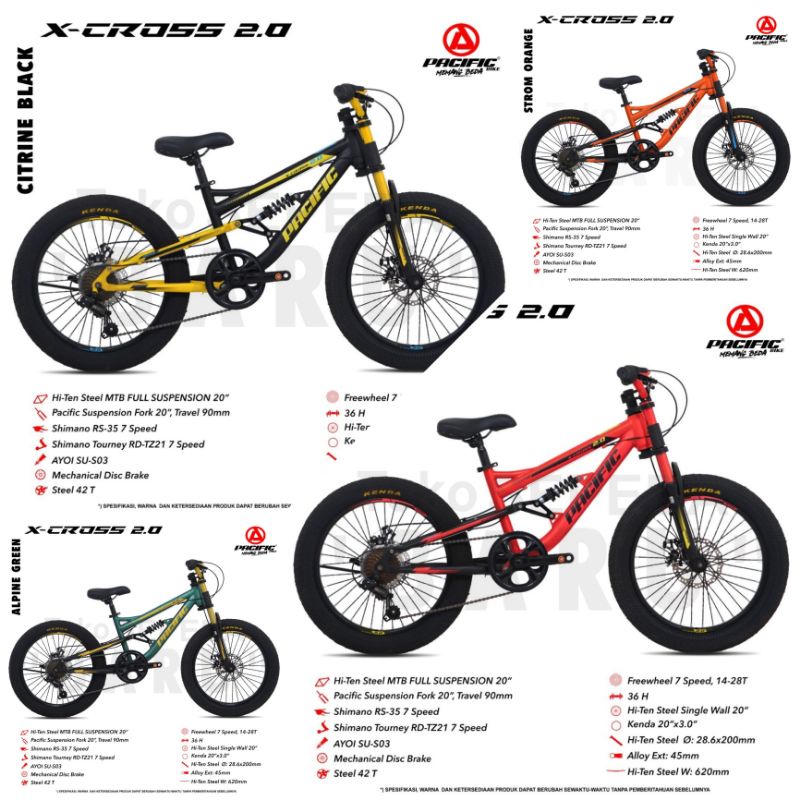 Jual TB - Sepeda MTB PACIFIC X-CROSS 2.0 Ukuran 20 Inch | Shopee Indonesia