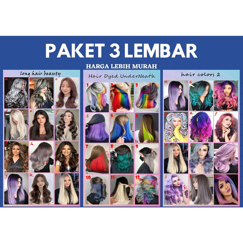 Jual 3 lembar poster Salon warna rambut terbaru / poster salon rambut ...