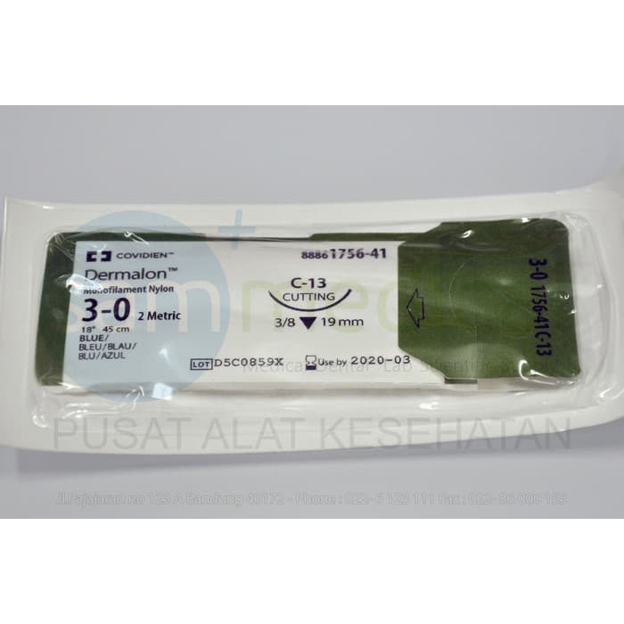 Jual Ready DERMALON 3-0 Benang Jahit + Jarum Hecting Cutting (19mm ...