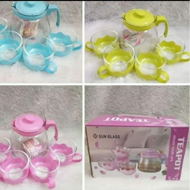 Jual TEA POT SET 5in1 / TEAPOT WARNA/TEKO SET/ TEKO WARNA/ TEKO KACA ...