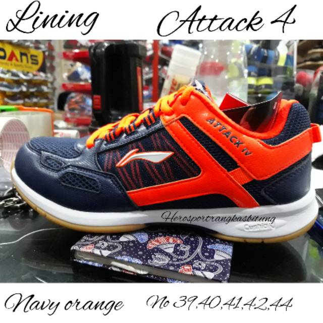 Jual sepatu badminton lining attack 4 / warna navy orange / sepatu ...