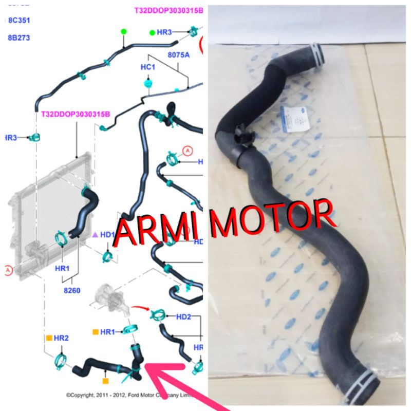Jual RADIATOR HOSE LOWER Ford Ranger 2.2 cc Selang Radiator Bawah T6 ...