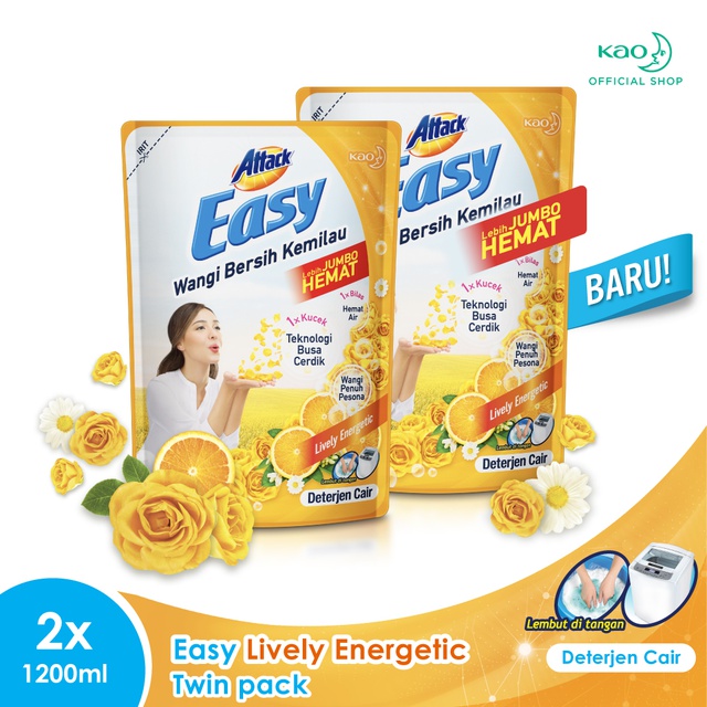 Jual Attack Easy Lively Energetic Deterjen Cair 1200 mL Twin Pack Wangi ...