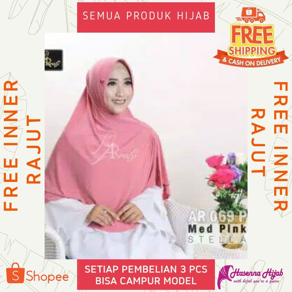 Jual Jilbab Arrafi Hijab Terbaru AR 069 P Jumbo Syari Jumbo Polos Bahan Jersey Stella Senna ...