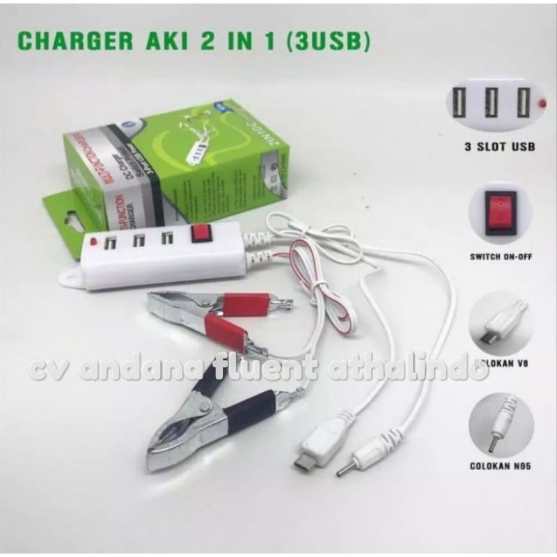 Jual charger aki motor 2 in 1 charger motor 3 usb cas hp di motor ...