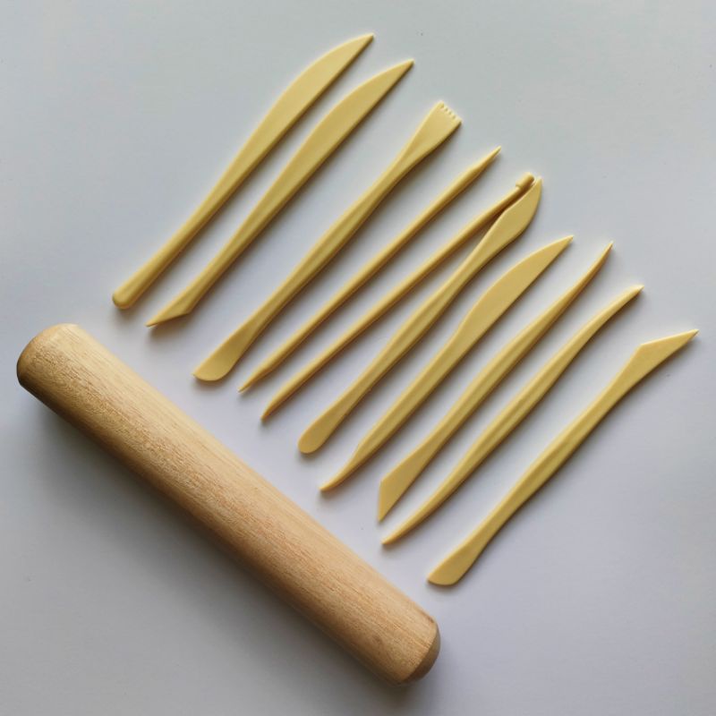 Jual Clay Tool Set / Rolling pin kayu 20cm & alat plastik 10pcs ...