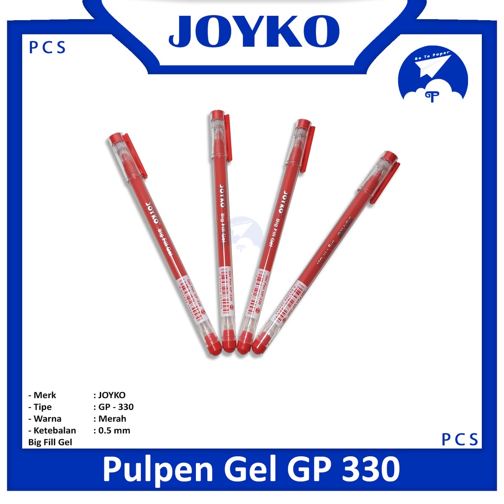 Jual Joyko Gel Pen GP-330 Big Fill Gel 0.5 mm Tinta Merah Per Pcs ...