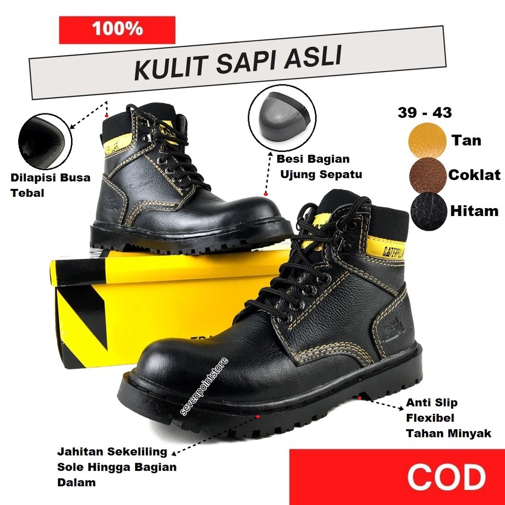 Jual Sepatu Safety Boots Pria Kulit Asli Ujung Besi Baja Sefty Cowok ...