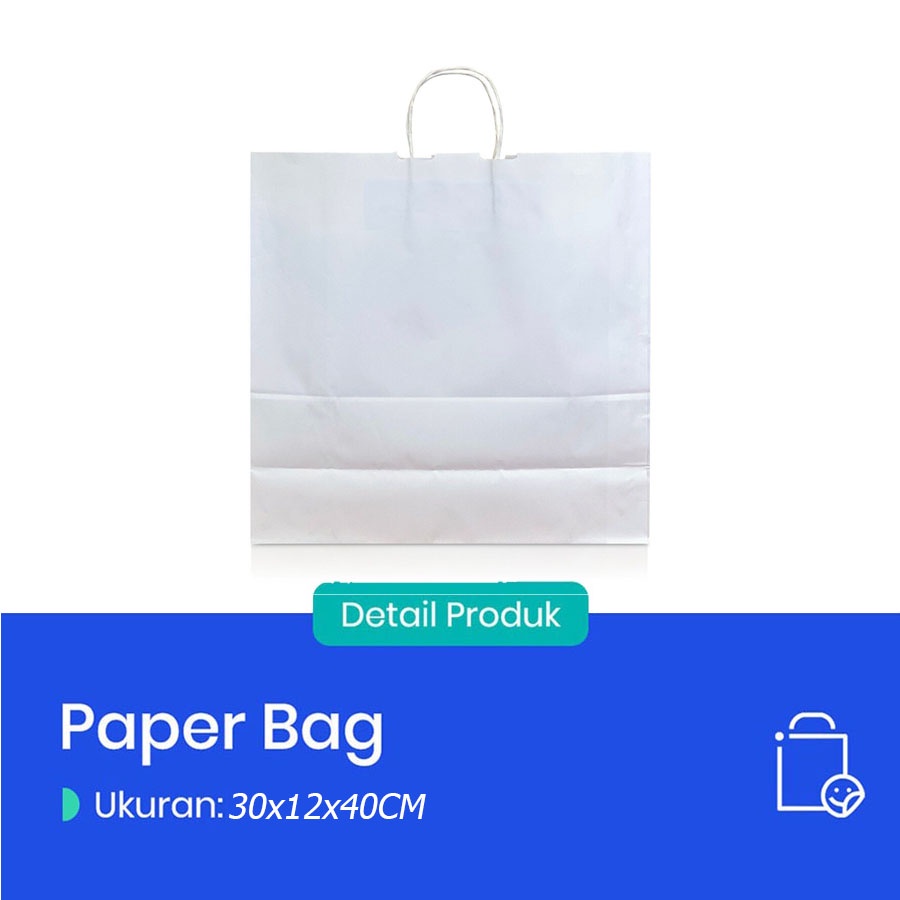 Jual (+CUSTOM) Pape Bag Warna Putih Polos 30x12x40cm Papper Bag Kertas ...