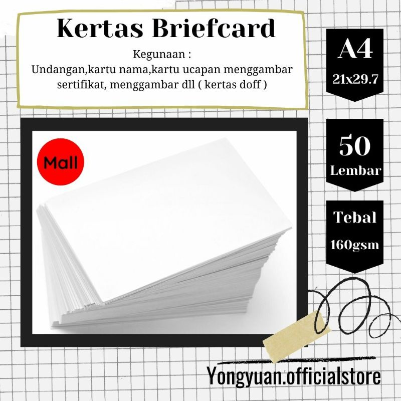 Jual [ 50 lembar A4 ] kertas bc / Briefcard 160 gsm putih | Shopee ...
