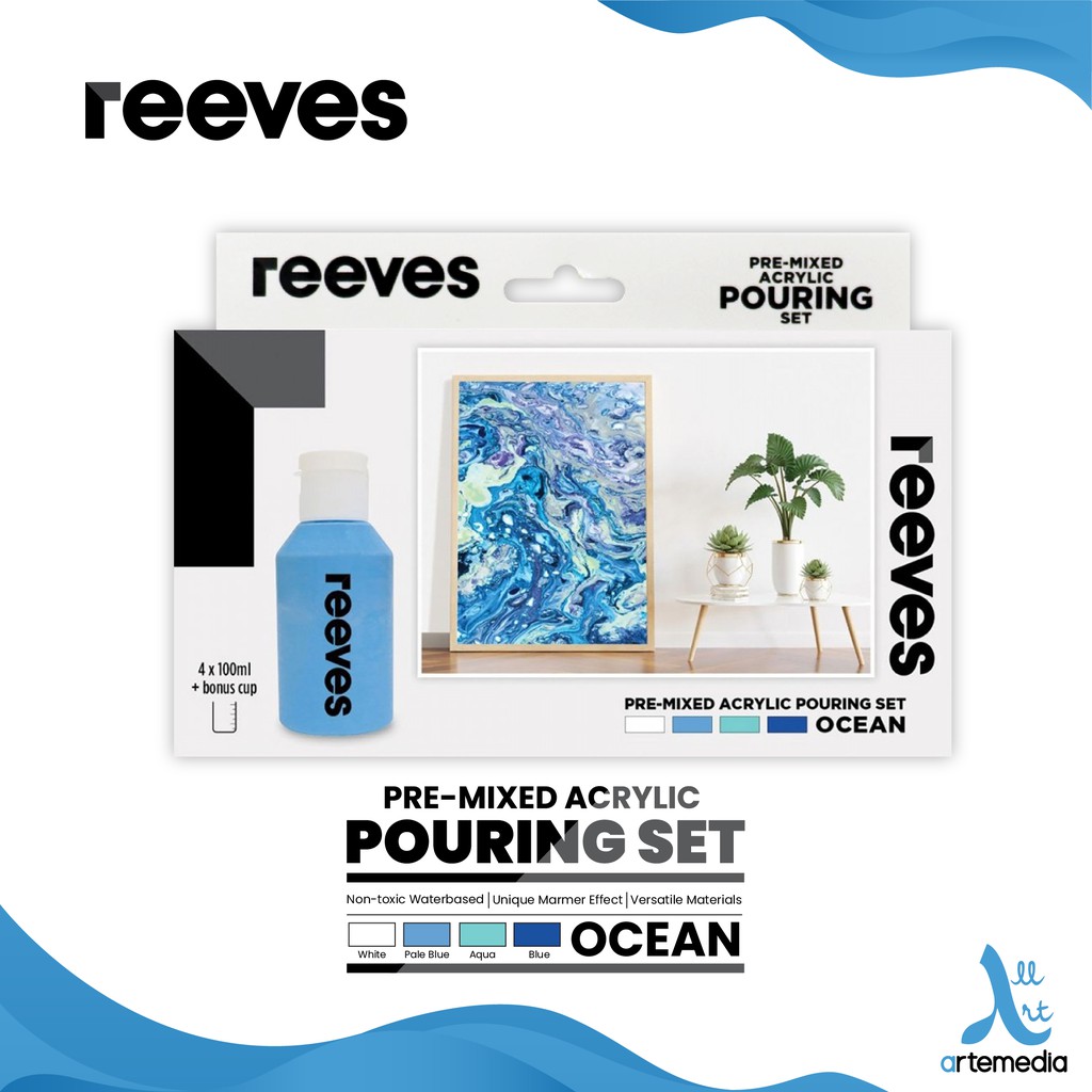 Jual Reeves Pre Mixed Acrylic Pouring Paint Ocean Color Set | Shopee ...