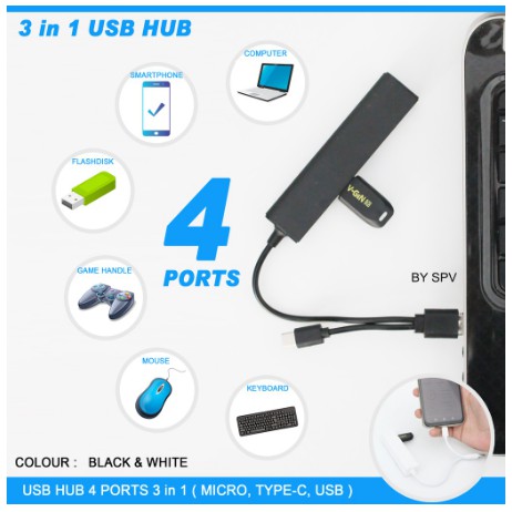 Jual Usb Hub 4 Ports 3 in 1 (Micro, Type C, Usb) | Shopee Indonesia