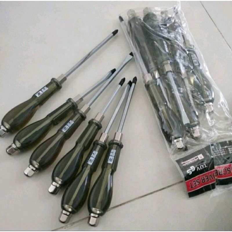 Jual OBENG SET SERBAGUNA ISI 6 OBENG GETOK KETOK ISI 6 VANADIUM CHROME ...