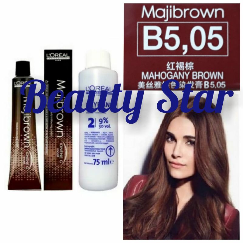 Jual LOREAL MAJIBROWN NO. B5.05 MAHOGANY BROWN & OXYDANT 75ML | Shopee ...