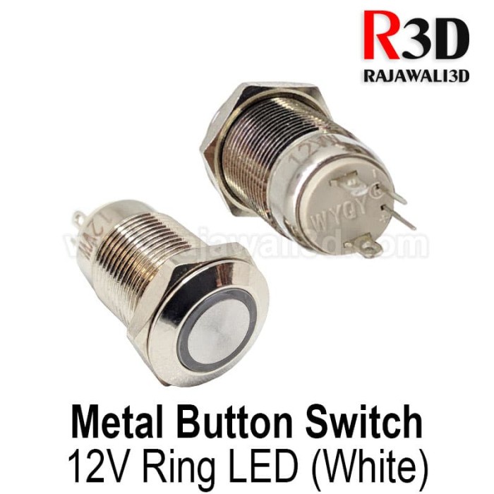 Jual Momentary Metal Push Button Self Reset Jog Switch 12mm + LED White ...