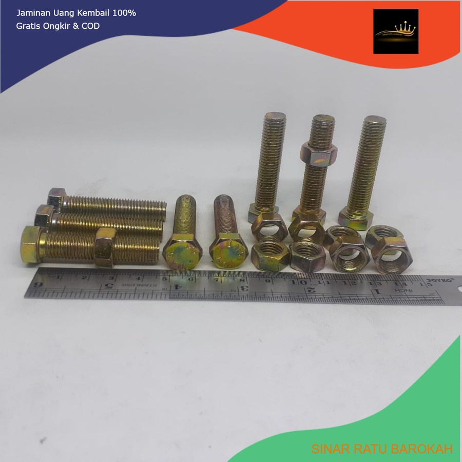 Jual BAUT MUR KUNING M10X45 / BMK M10X45 / BAUT M10X45 KUNING BMK M10 X 45 KUNCI 14 PANJANG 4 ...