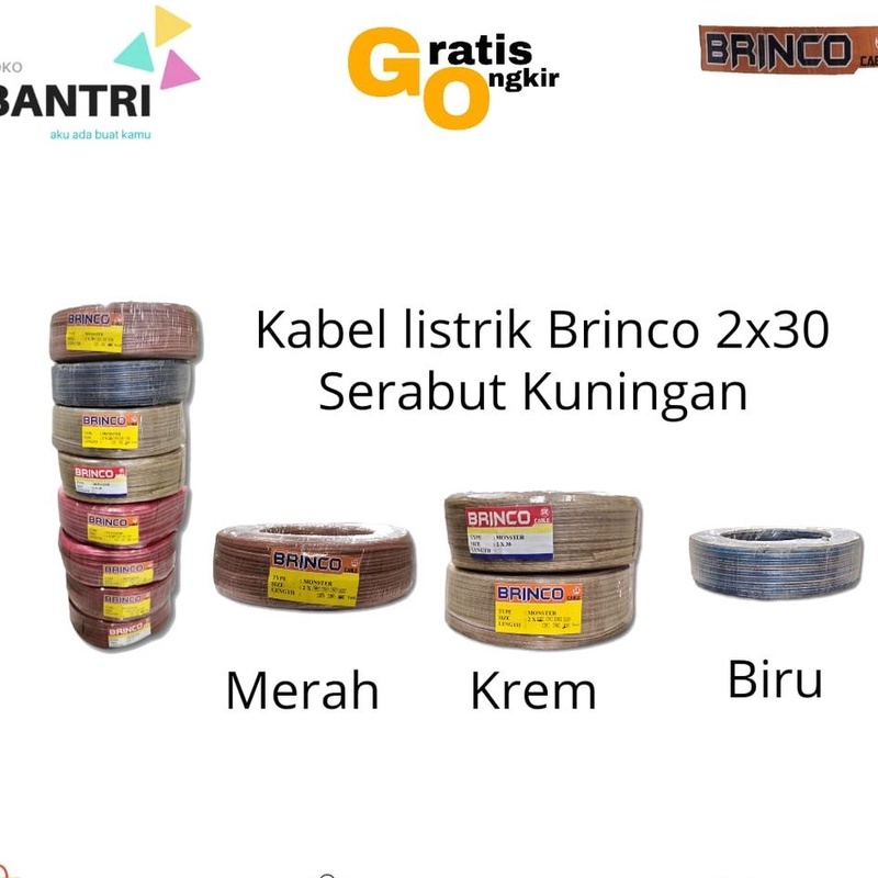 Jual kabel listrik brinco 2x30 serabut kuningan | Shopee Indonesia