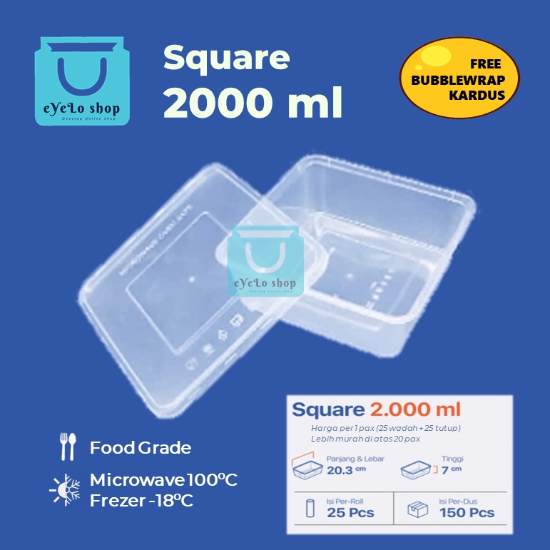 Jual Thinwall Square 2000 ml Wadah Plastik Tempat Buah / Salad / Sayur ...