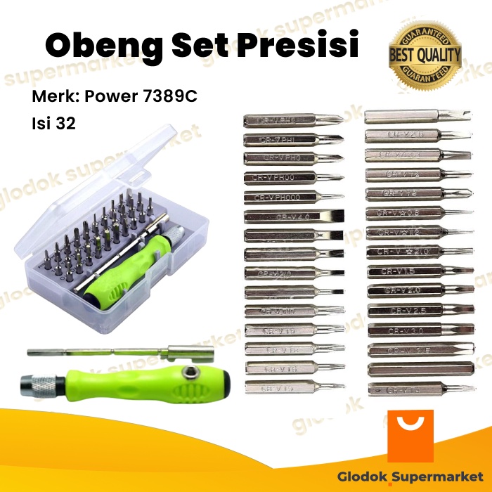 Jual Obeng Set 32 in 1 Power 7389C Screwdriver Plus Minus Star Reparasi Tools Magnetic 7389 ...