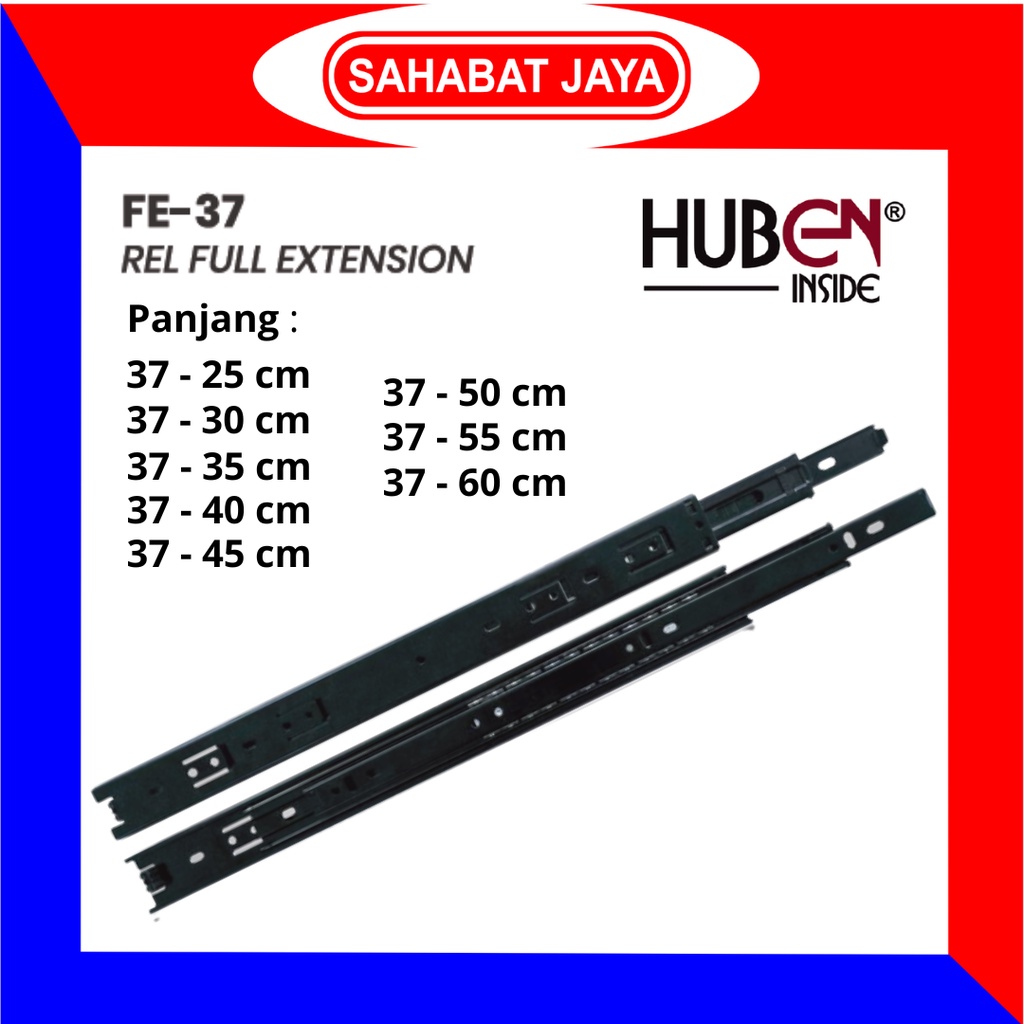 Jual Rel Laci Hitam Full Extension Double 2x Tarik HUBEN FE 37mm 25/30/35/40/45/50/55/60cm ...