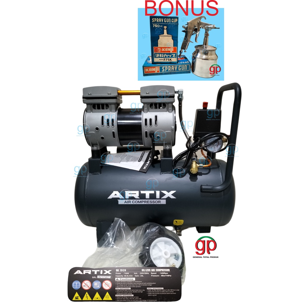 Jual Kompresor Angin Listrik Tanpa Oli 1 pk Artix OA1024 Air Compressor ...