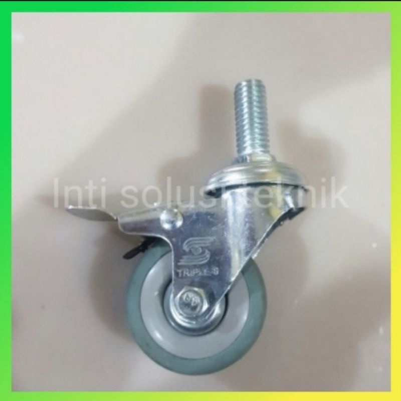 Jual roda trolley lemari rak etalase karet abu abu 2 inch rem / brake ...