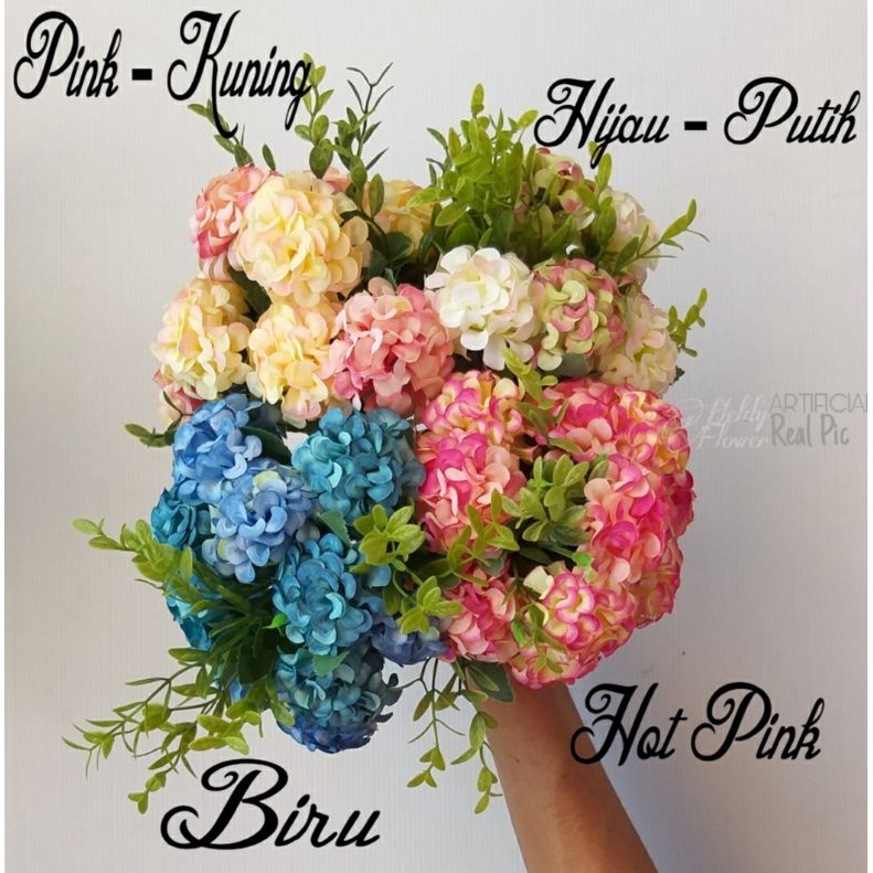 Jual Bunga Hydrangea Artificial 1 tangkai 10 kepala (Size: mini ...