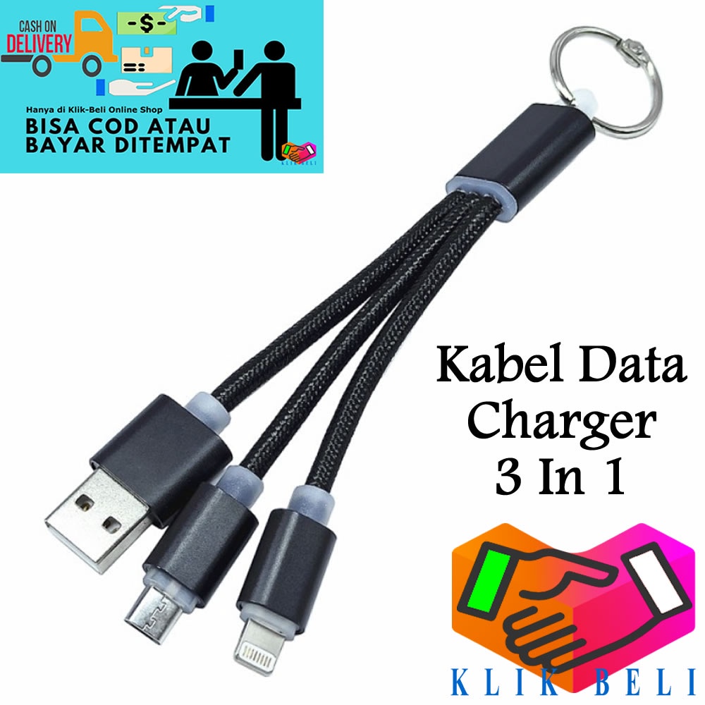 Jual Kabel Data Charger 3 In 1 USB Kabel Micro Lightning Cable Fast ...