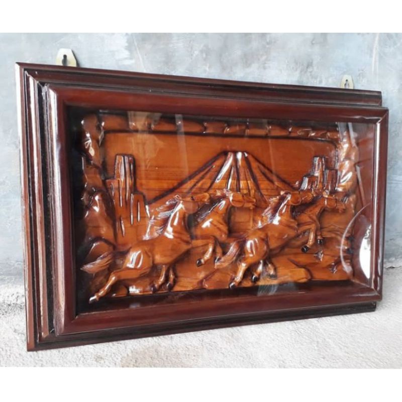 Jual RELIEF MOTIF 4 KUDA (55×36×7 cm ) KAYU JATI | Shopee Indonesia