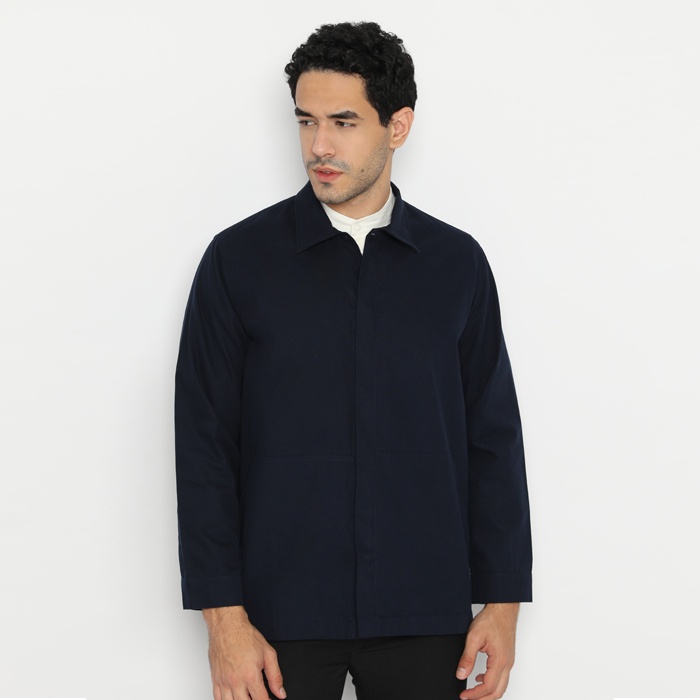 Jual MAZLEM Khaled Navy - Baju Outer Pria Lengan Panjang Bahan Baby ...