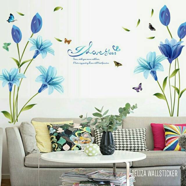 Jual RELIZA WALL STICKER BUNGA LILY BIRU BLUE FLOWERS SK9122A STIKER ...