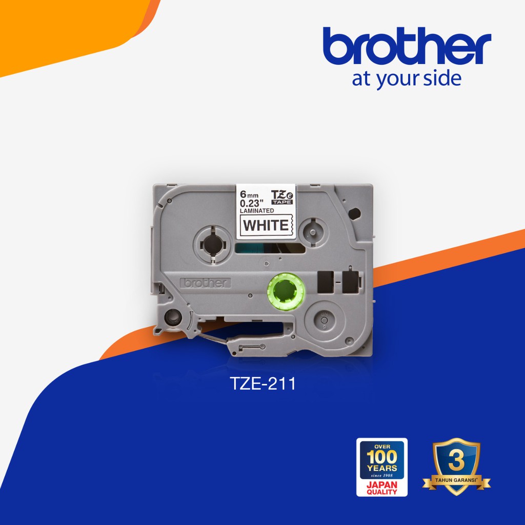 Jual Brother Label Tape TZE-211 Black on White Laminated Tapes 6mm ...