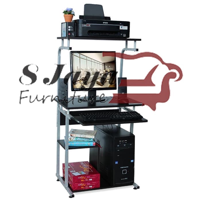 Jual Meja Komputer Minimalis Huga 905 Walnut Rak Laptop Rangka Besi ...