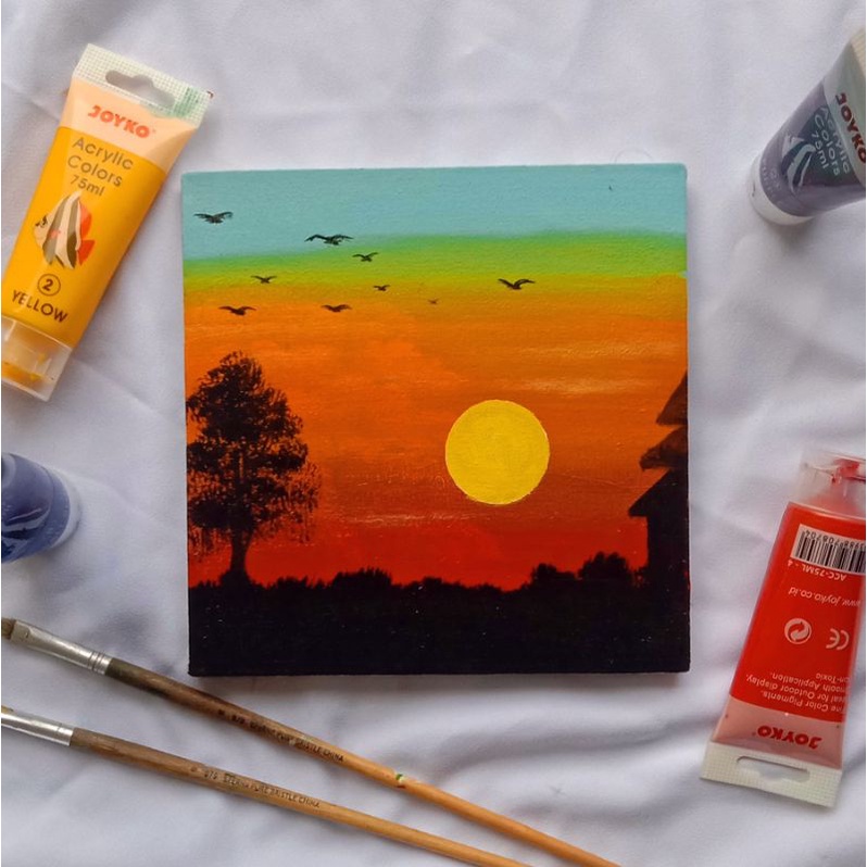 Jual Lukisan Kanvas Canvas Pemandangan Senja Burung / Lukisan Dekorasi ...