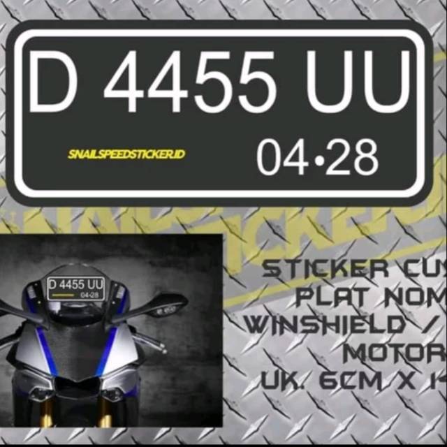 Jual Sticker custom plat nomor motor windshield ukuran 6cm x 14,5cm ...