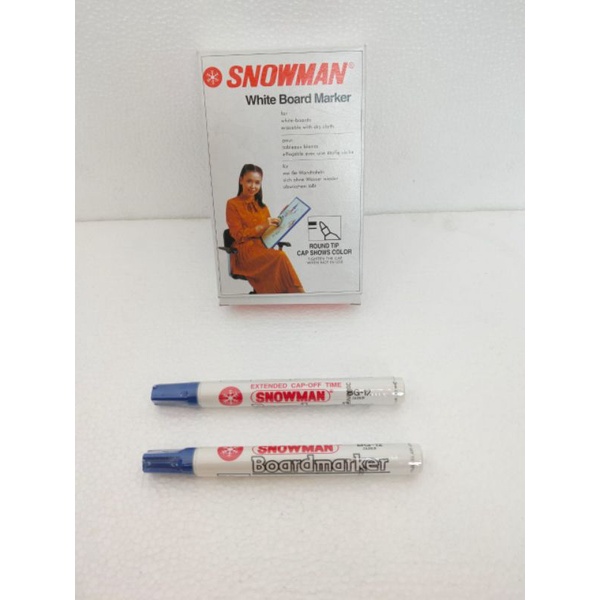 Jual Spidol Snowman Whiteboard Marker Biru 1 lusin BG-12 | Shopee Indonesia