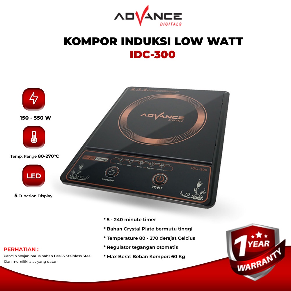 Jual Advance Kompor Listrik Induksi Advance Induction Cooker IDC300 Hemat listrik Garansi Resmi ...