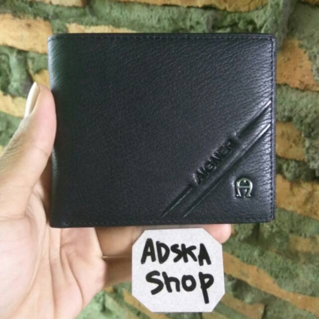 Jual dompet pria kulit branded aigner 1401A-12 black import | Shopee ...